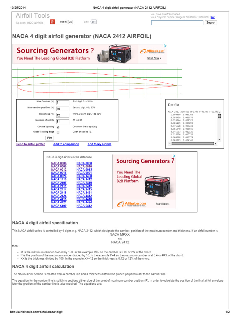 NACA 4 Digit Airfoil Generator (NACA 2412 AIRFOIL) | PDF | Vehicle Design | Aerodynamics