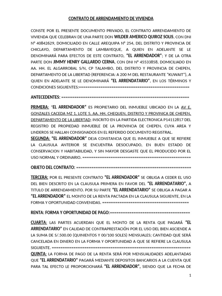C°ARREND. INMUEBLE Wilder Quiroz | PDF | Justicia | Crimen y violencia