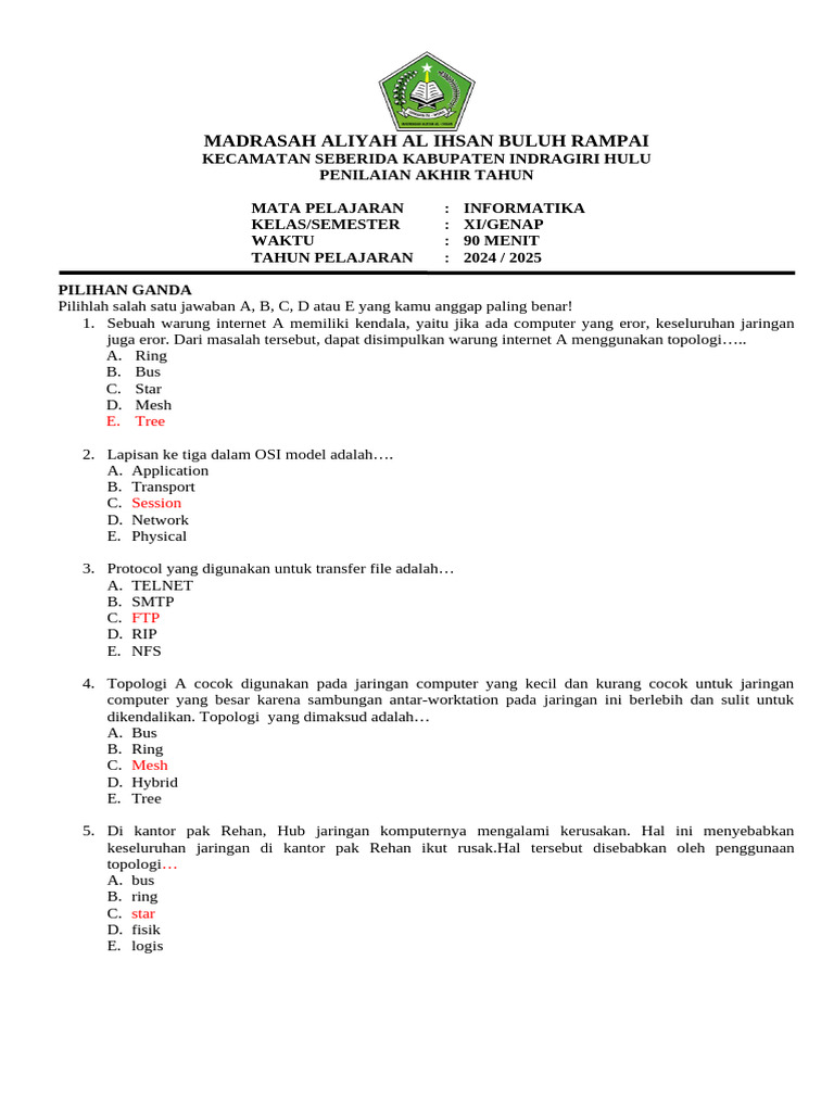 Master Soal Informatika Kelas Xi (Genap) TP 2025 | PDF