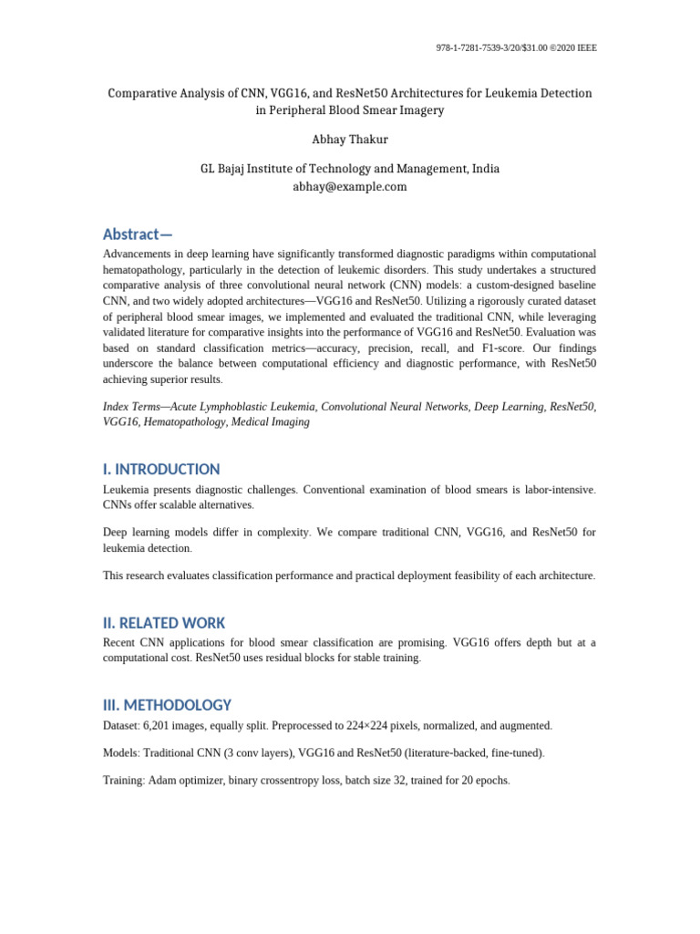 IEEE Formatted Leukemia CNN Paper | PDF | Deep Learning | Statistical ...