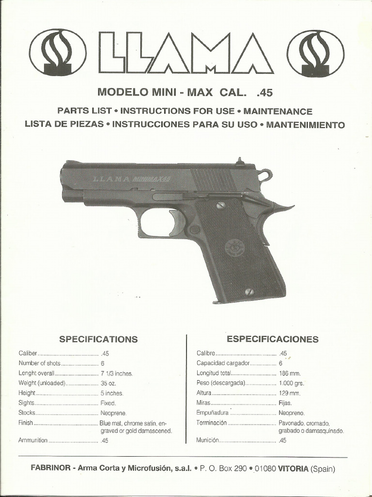 Manual Llama Mini-Max .45: Piezas y Uso | PDF | Pistola | Revista ...