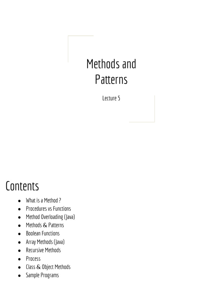 Lec 05 - Methods and Patterns-2 | PDF | Boolean Data Type | Integer ...