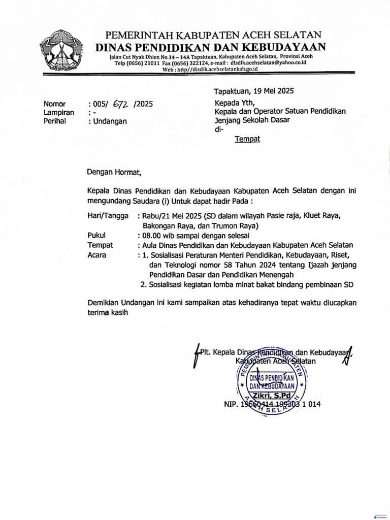 Undangan Sosialisasi Kegiatan Lomba SD ( | PDF