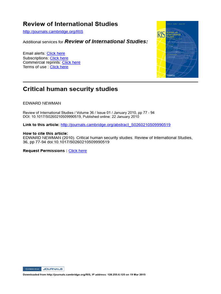 Newman - Critical Human Security Studies | PDF | Human Security | State (Polity)