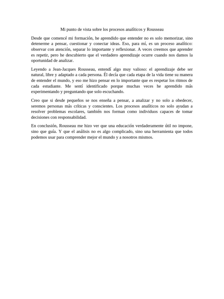 Mi Punto de Vista Sobre Los Procesos Analíticos y Rousseau | PDF