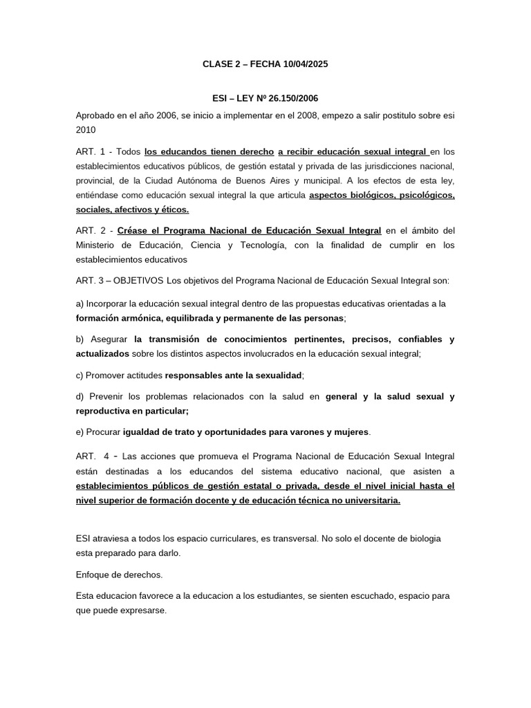 Clase Esi Clase 1 y 2 | PDF | Educación sexual | Educación de la primera infancia