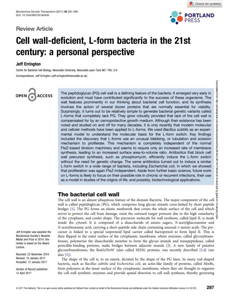 Cell Wall-Deficient, L-Form Bacteria in The 21st Century - A Personal ...