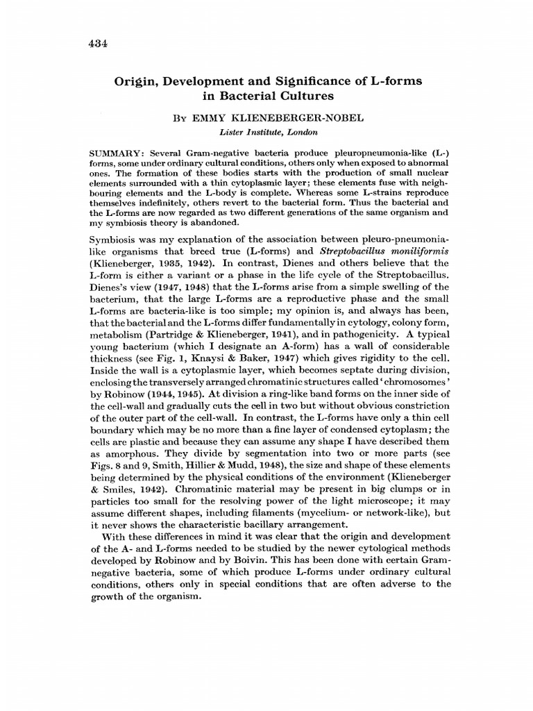 Origin, Development and Significance of L-Forms in Bacterial Cultures ...