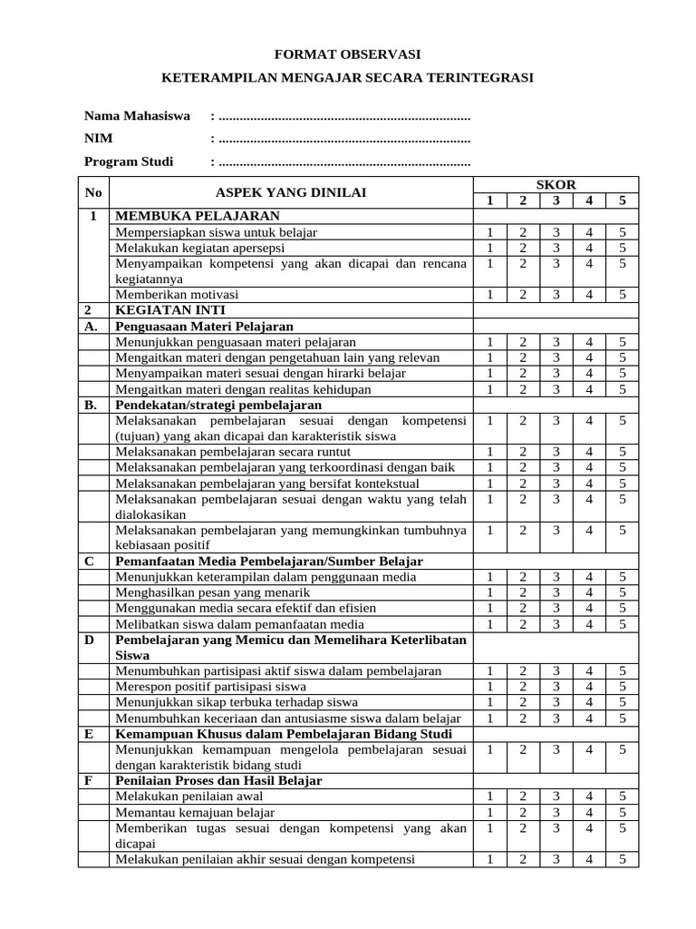 Format Observasi Dosen | PDF