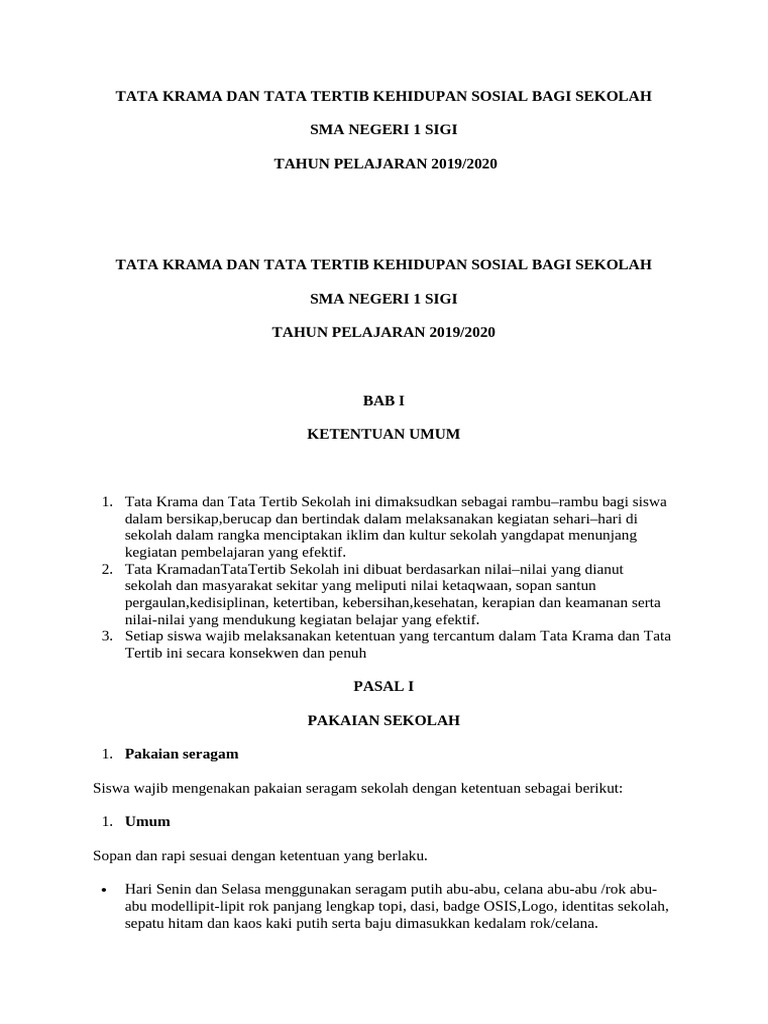 Tata Krama Dan Tata Tertib Kehidupan Sosial Bagi Sekolah | PDF