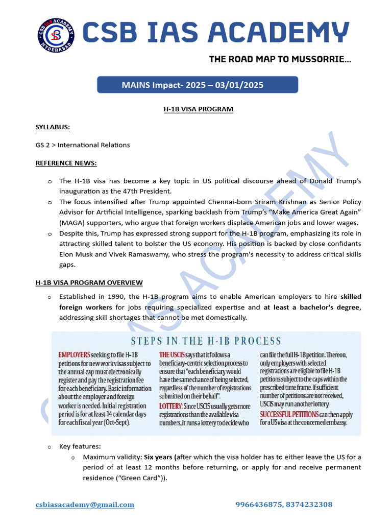 CSB IAS iMPACT MAINS - 2025 (03-01-2024) | PDF | H 1 B Visa | Employment