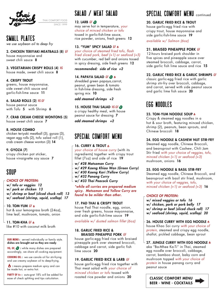 Thai Comfort Food Menu Highlights | PDF | Thai Cuisine | Curry