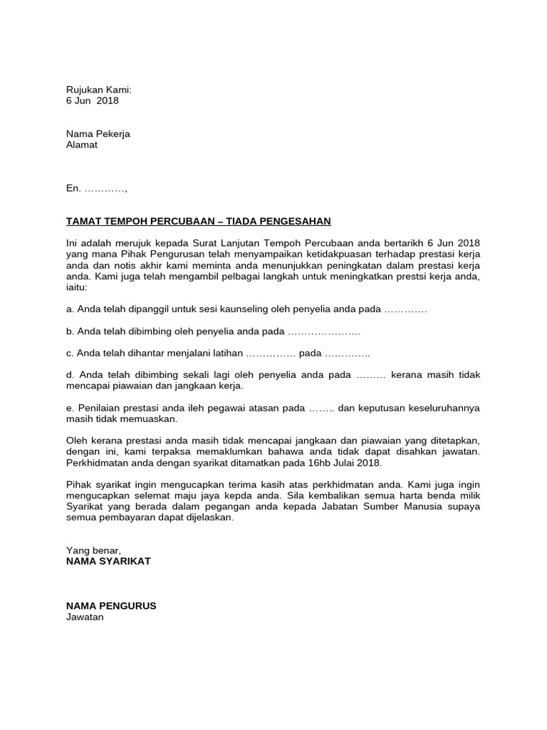 1 - Contoh Surat Tamat Percubaan | PDF