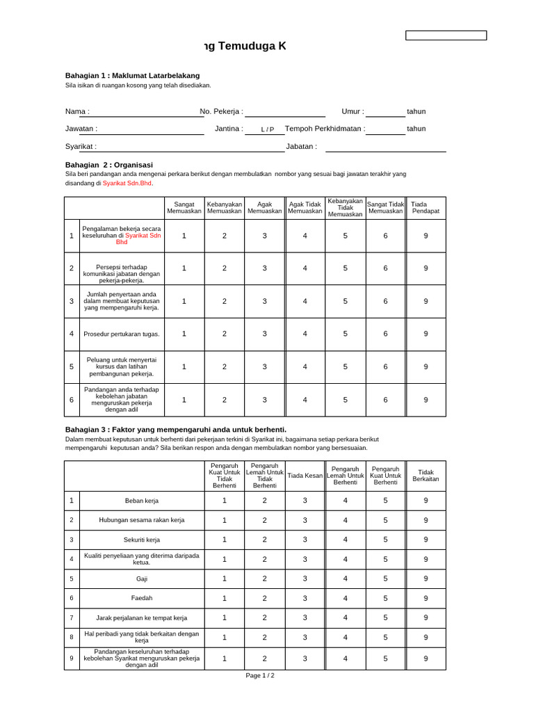 Borang Temuduga Keluar Tamatperkhidmatan | PDF