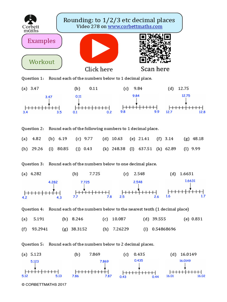 Rounding Decimals Practice Questions | PDF | Arithmetic | Mathematics