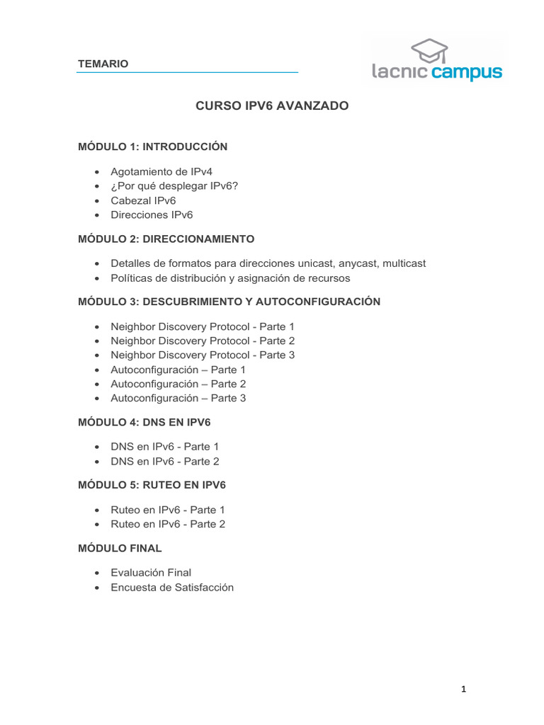 Temario IPv6 Avanzado | PDF