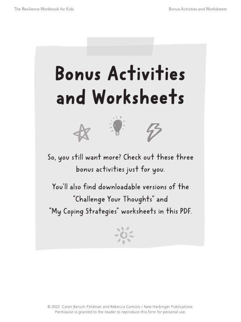 03 Bonus Activities and Worksheets ResilienceWorkbookKids | PDF ...
