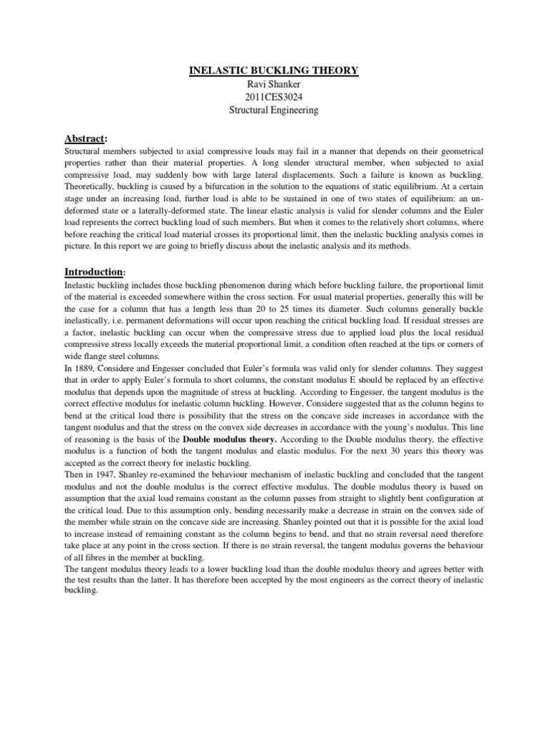 Inelastic Buckling Theory Explained | PDF | Buckling | Column