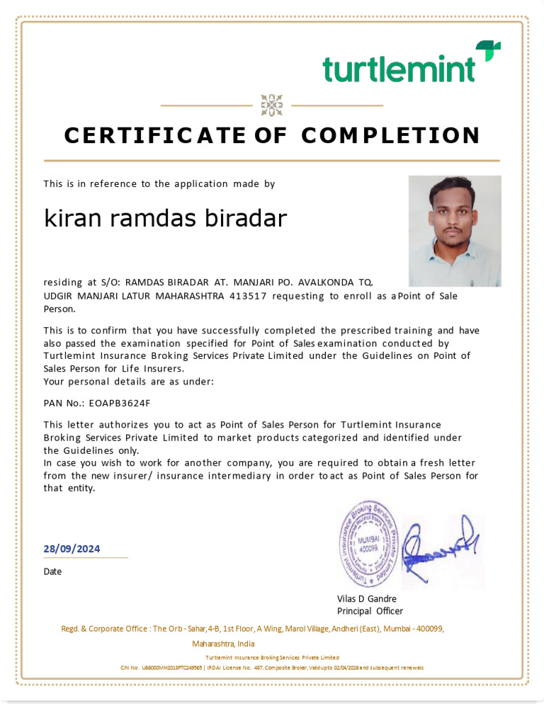 Turtlemint LI POSP CERTIFICATE | PDF