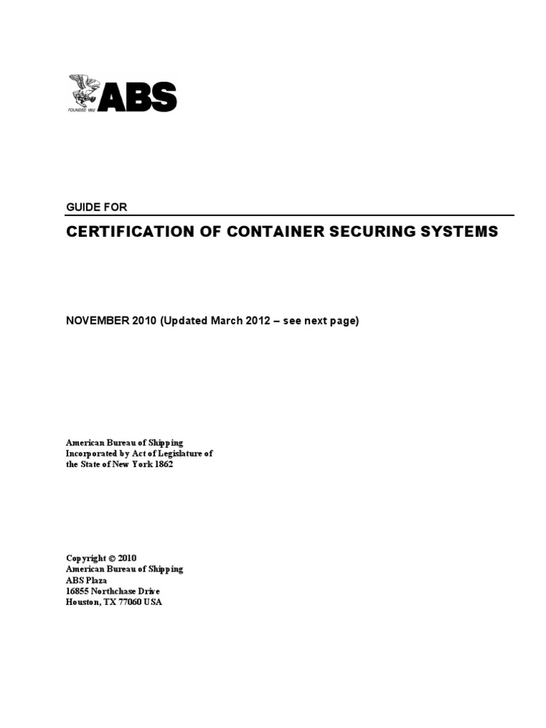 Certification of Container Securing Systems Abs | PDF | Audit | Industries