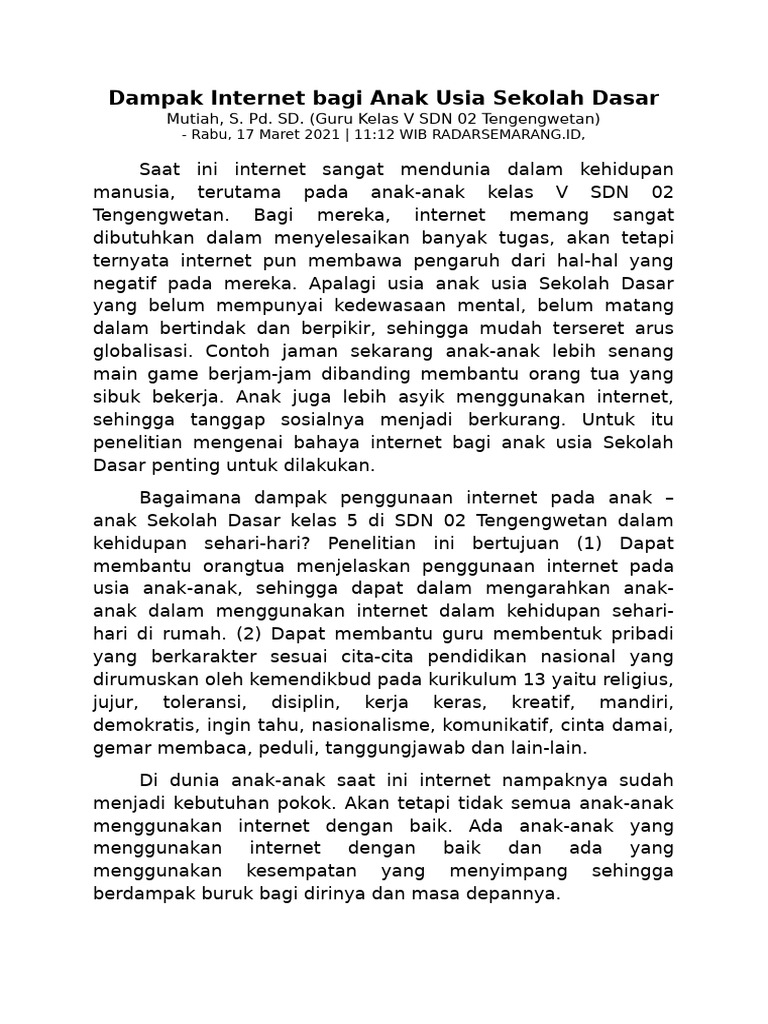Dampak Internet Bagi Anak Usia Sekolah Dasar | PDF