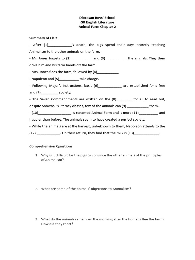 Animal Farm Ch.2 - Summary and Comprehension Questions | PDF