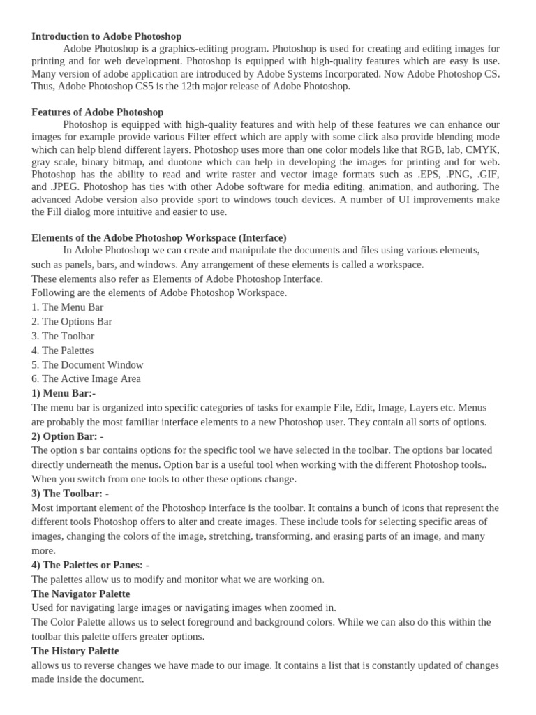 Introduction To Adobe Photoshop | PDF | Adobe Photoshop | Image Processing