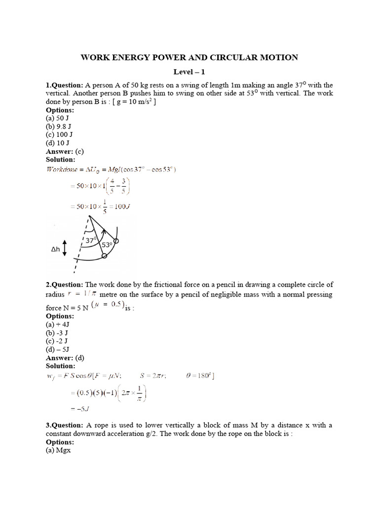 Work Energy Power & Circular Motion | PDF | Force | Mass