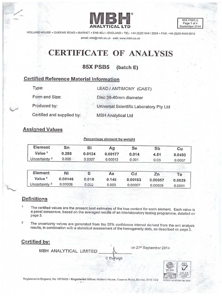 MBH Standard Certificates | PDF