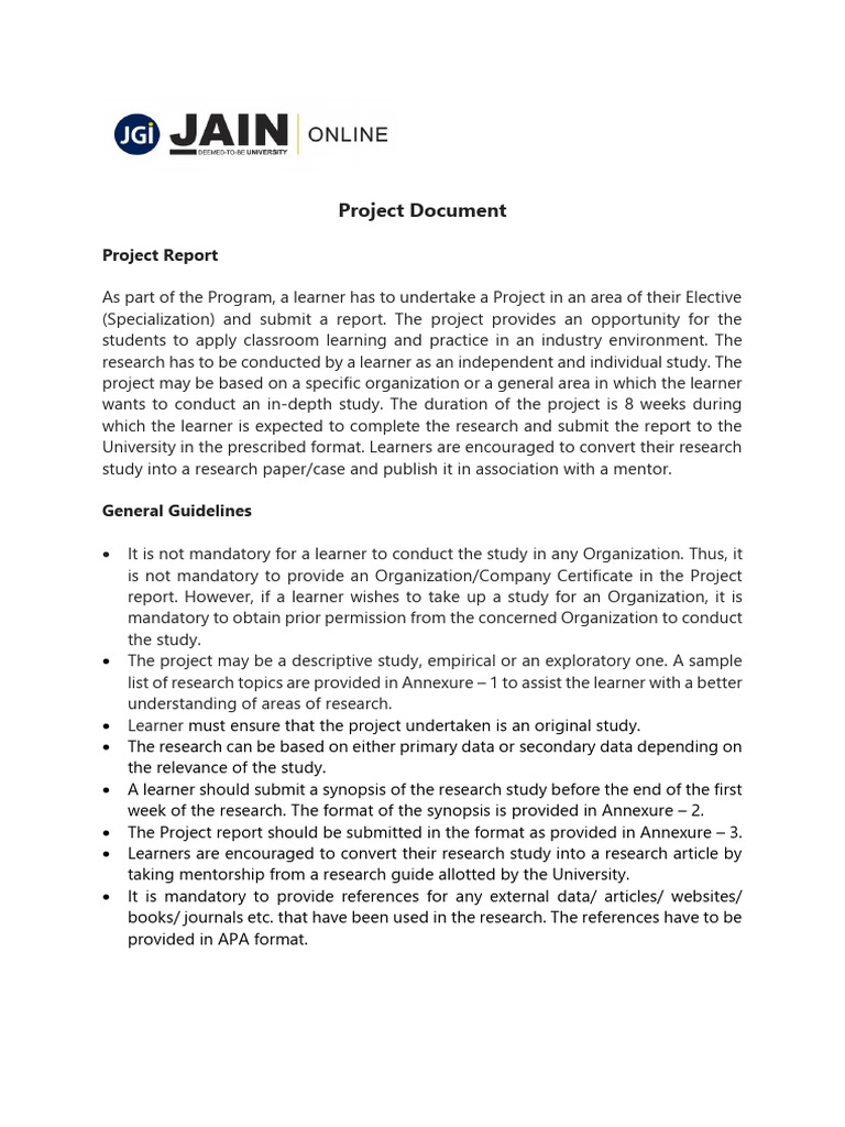Online Project Guidelines (MCom) | PDF | Methodology | Learning