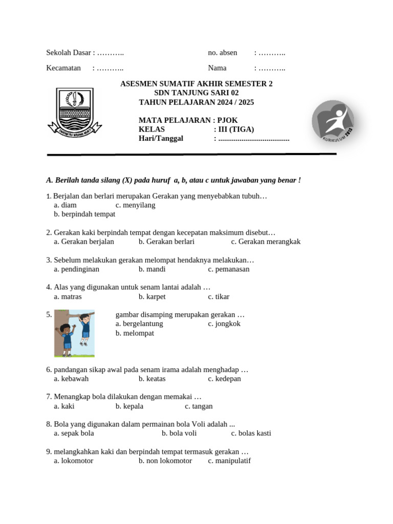 Soal ulangan pjok semester kls 3 {1} | PDF