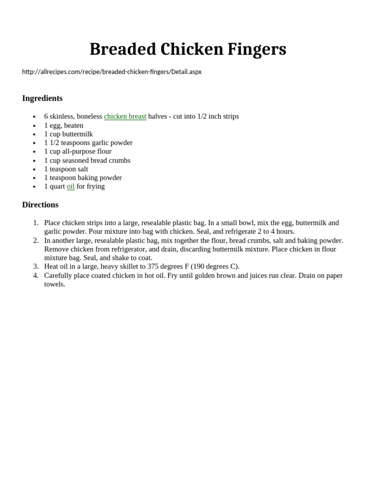 Breaded Chicken Fingers | PDF