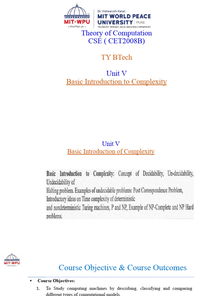 CSE - Unit 5 - ToC - Basic Complexity | PDF | Time Complexity | Computational Complexity Theory