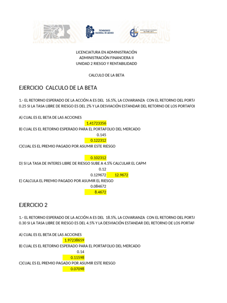 Cálculo de Beta y Riesgo Idiosincrático | PDF | Modelo de fijación de ...