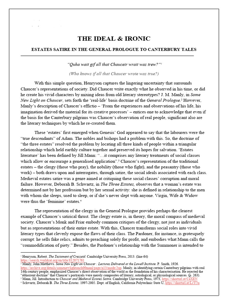 Estates Satire in General Prologue | PDF | The Canterbury Tales ...