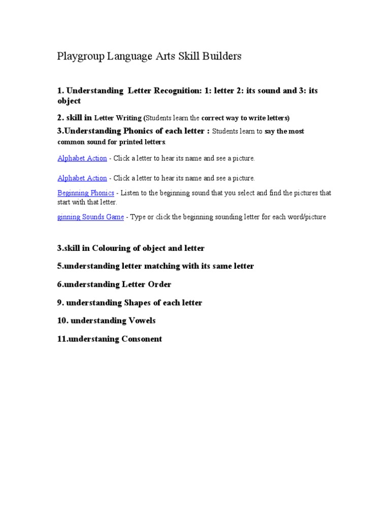 Playgroup Language Arts Skill Builders | PDF