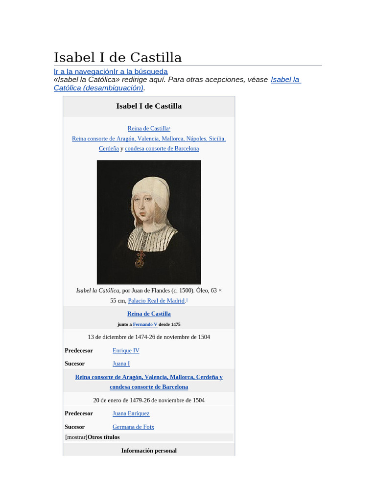 Biografía de Isabel I de Castilla | PDF