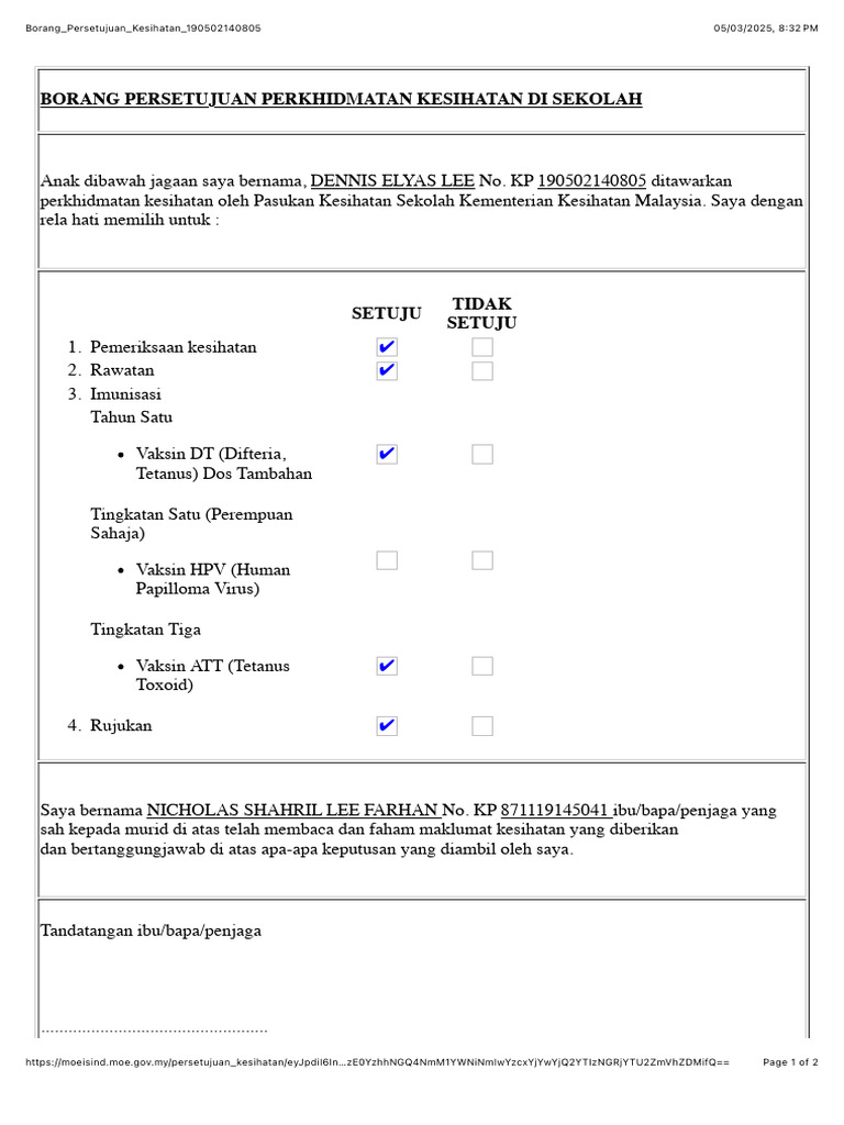 Borang Persetujuan Kesihatan 190502140805 | PDF