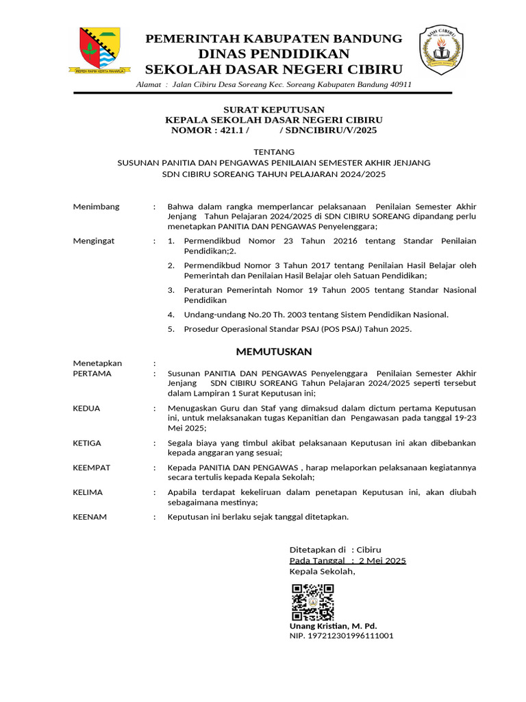 Susunan Panitia Penilaian SD Cibiru 2025 | PDF