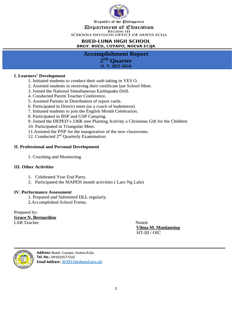 2nd Quarter Accomplishment Report 2023 | PDF