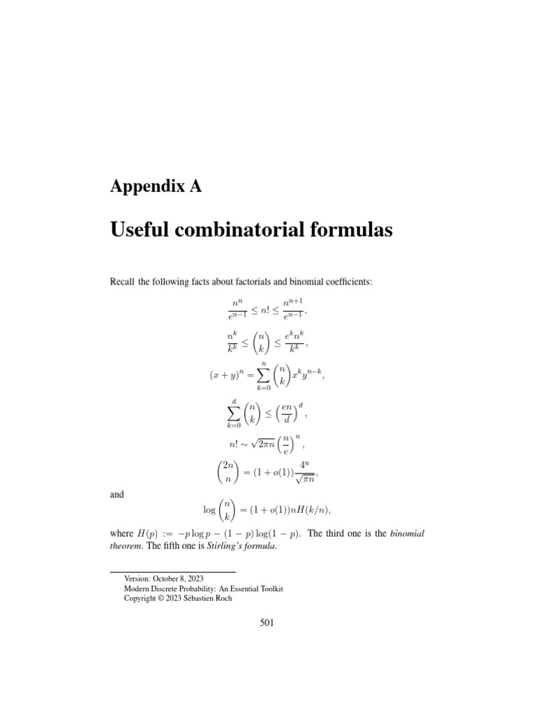 Useful Combinatorial Formulas | PDF