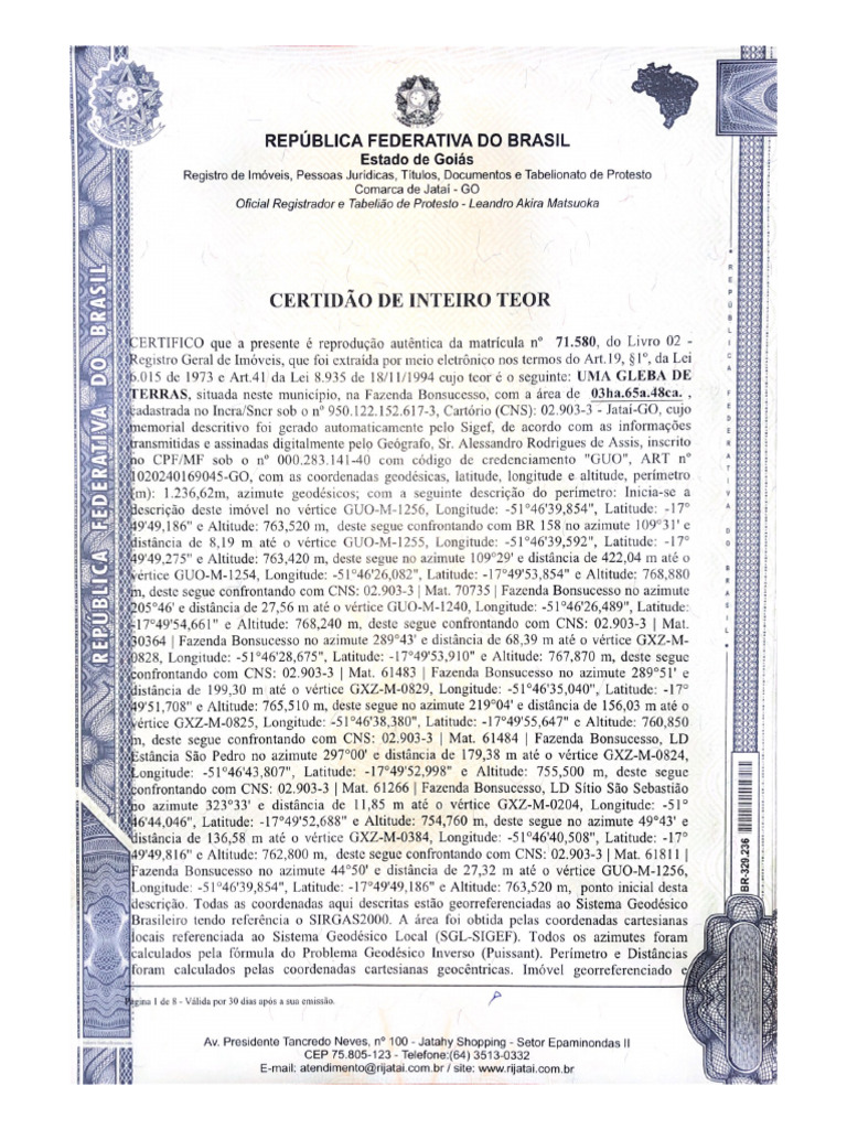 Certidão de Inteiro Teor | PDF