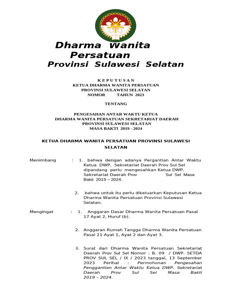 Surat Keputusan Paw 2023 | PDF