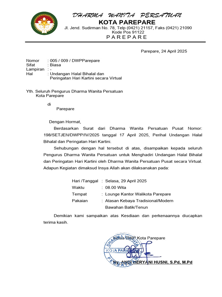 Surat DWP 2024 - Undanga Hari Kartini | PDF