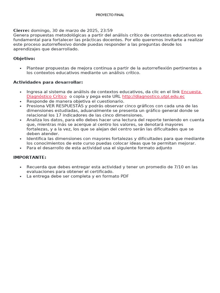 Indicaciones Proyecto | PDF | Plan de estudios | Evaluación