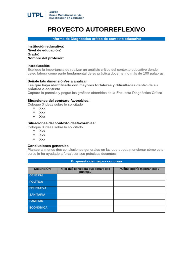 Utpl Formato Proyecto Autoreflexivo | PDF