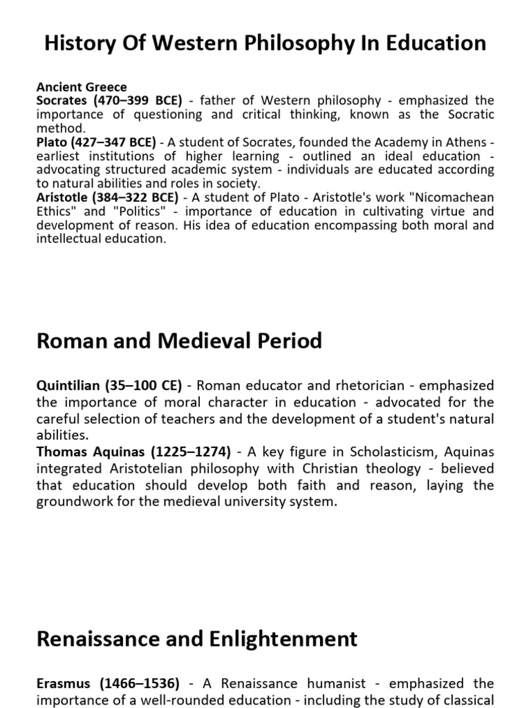 History of Western Philosophy in Education - PPTX - 20250520 - 122802 - 0000 | PDF | Western ...