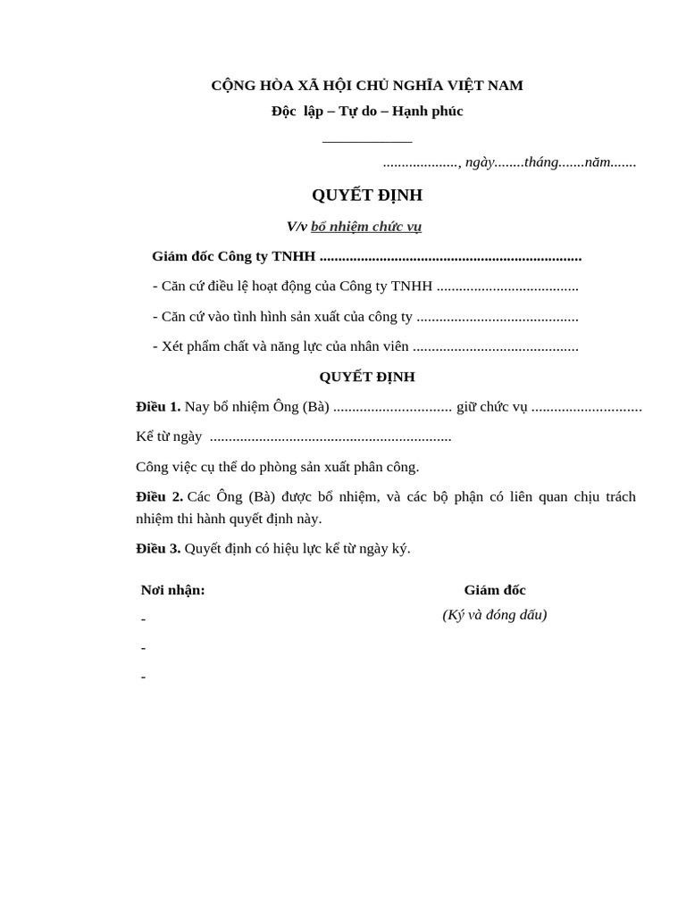 Mau Quyet Dinh Bo Nhiem Chuc Vu | PDF