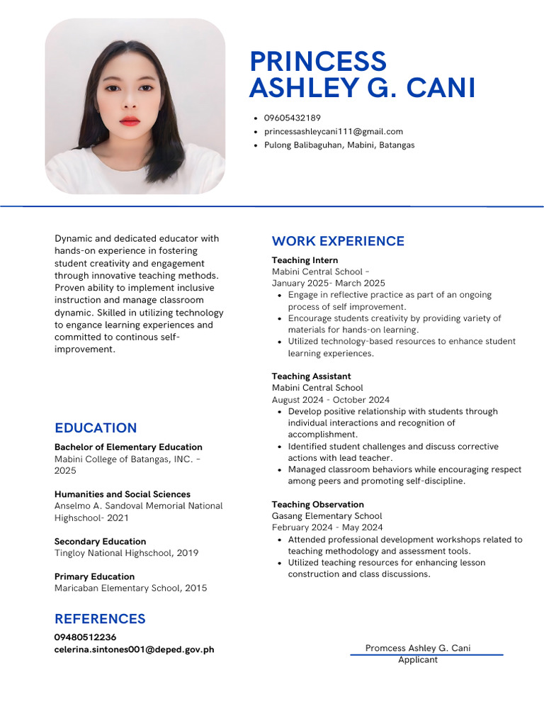 Princess Ashley Cani - Resume | PDF | Teaching Method | Pedagogy