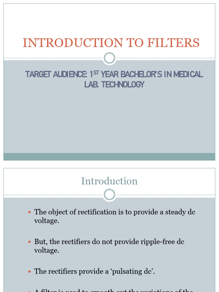 L22 Introduction To Filters | PDF | Rectifier | Capacitor